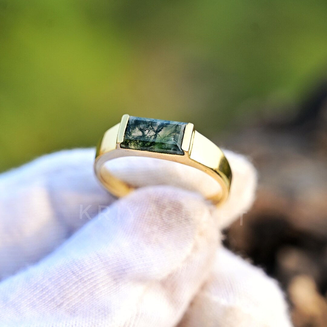Natural Moss Agate Ring, Men's Ring, 18k Gold Plated Ring, Handmade ...