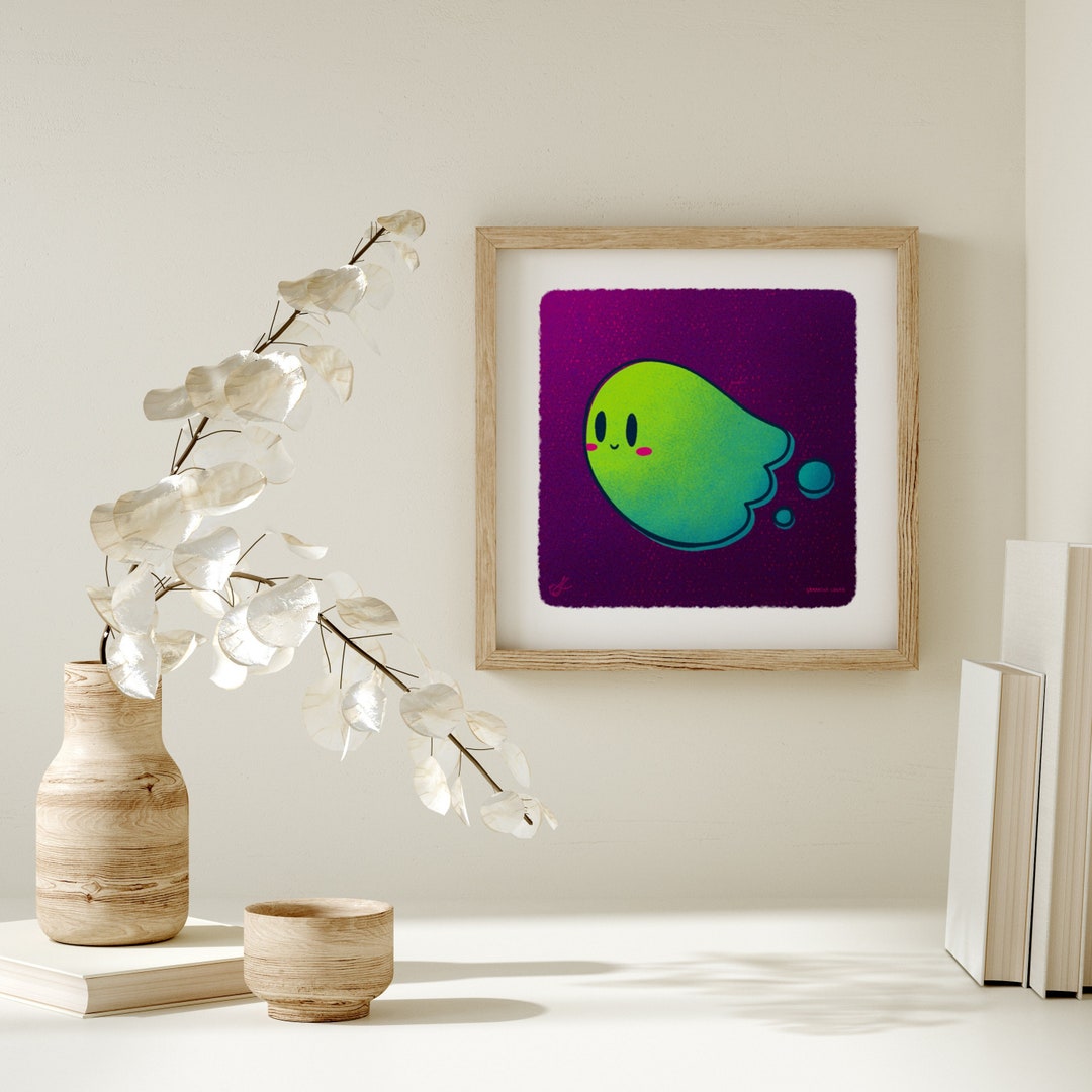 Neon Green Ghost | Bold Wall Art | Cute Halloween Decor | Cute Spooky ...