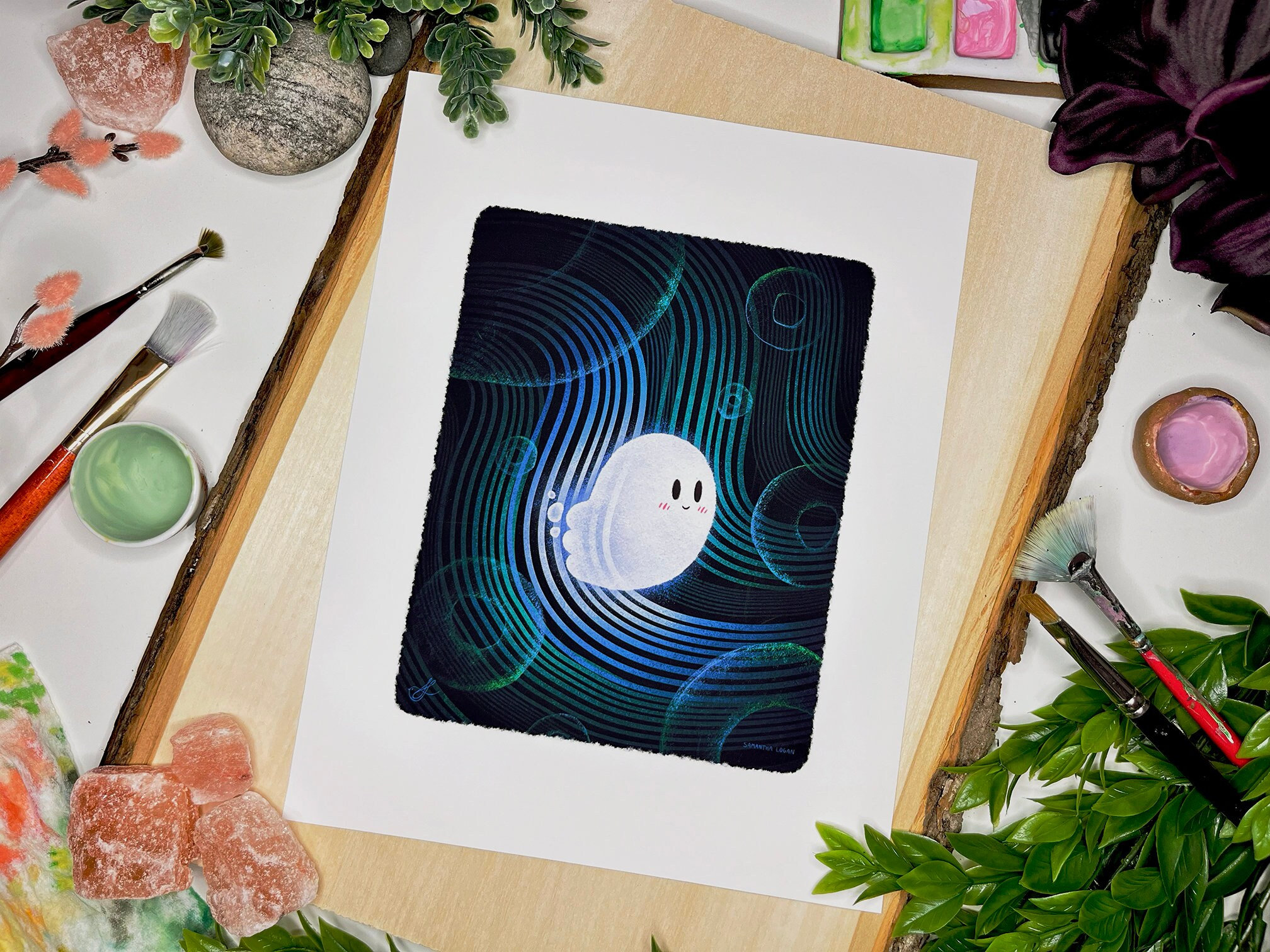 Ghost Print | Ghost Artwork | Ghost Lover | Ghostly Scene | Navy Blue ...