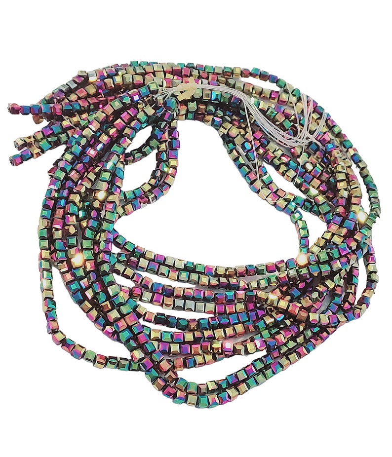 Peacock Multi Faceted Glass Square Cube Beads Strand 4mm - Etsy