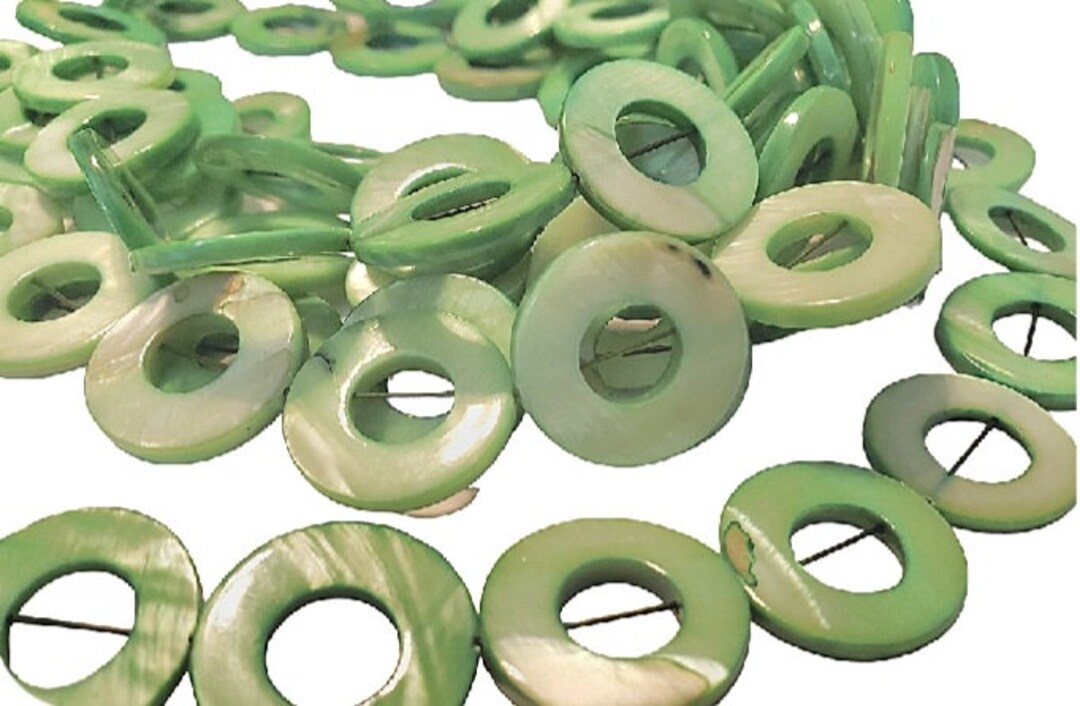 Green Mother of Pearl Shell Round Circle Donut Beads Full Strand 20mm ...