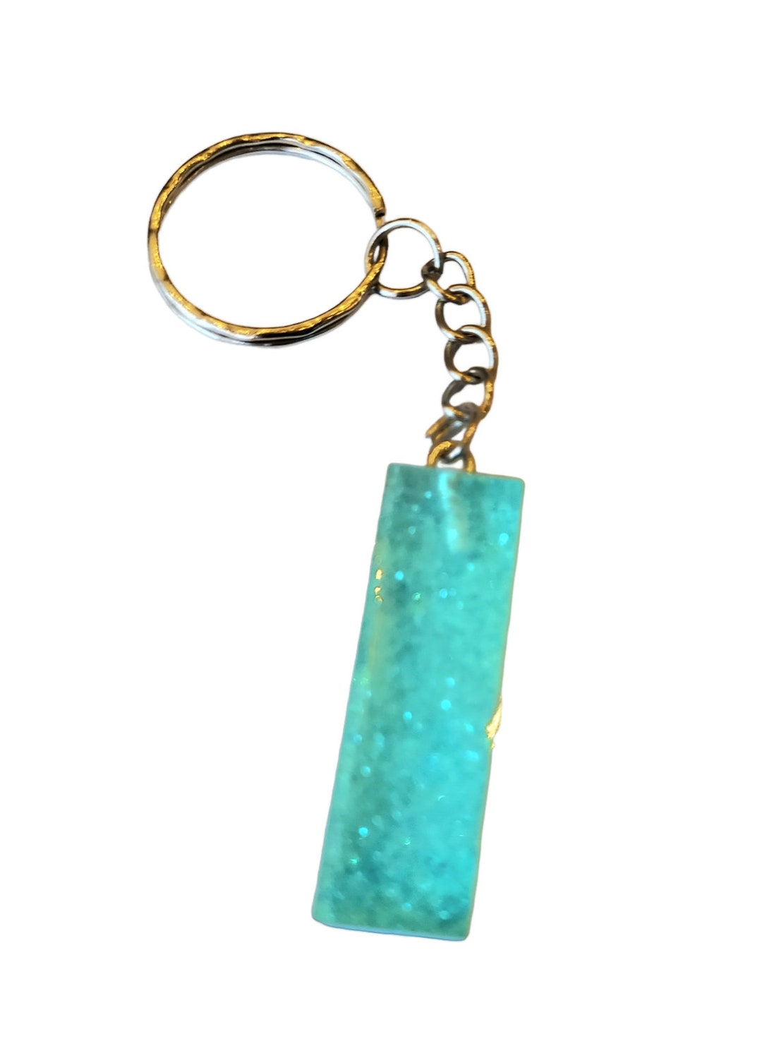 Initial I Keychain Turquoise Blue Glitter Keychain Resin Keychain - Etsy