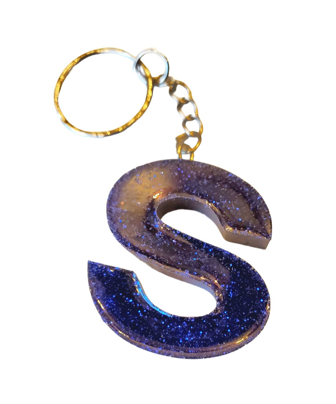 Initial S Keychain Royal Blue Glitter Keychain Resin Keychain - Etsy