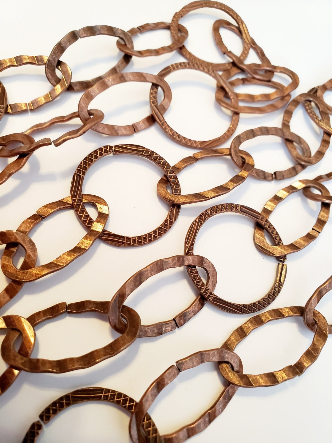 Hammered Copper Oval Circle 36mm Link Chain per Foot - Etsy