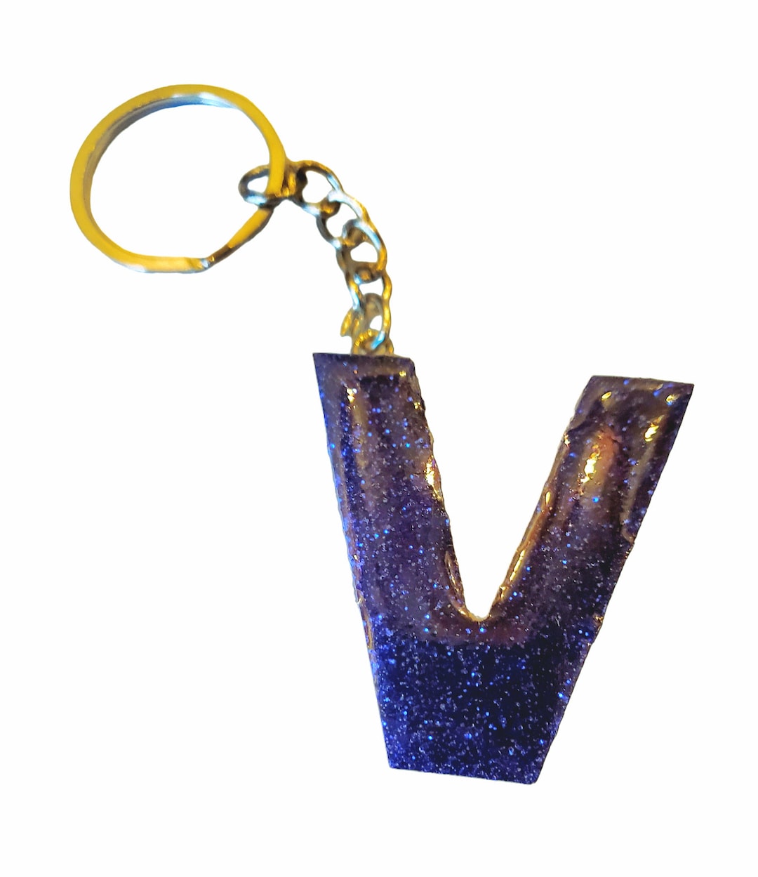 Initial V Keychain Royal Blue Glitter Keychain Resin Keychain - Etsy