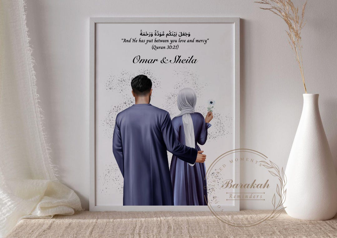 Muslim Couple Print, Personalised Wedding Gift, Anniversary Gift ...