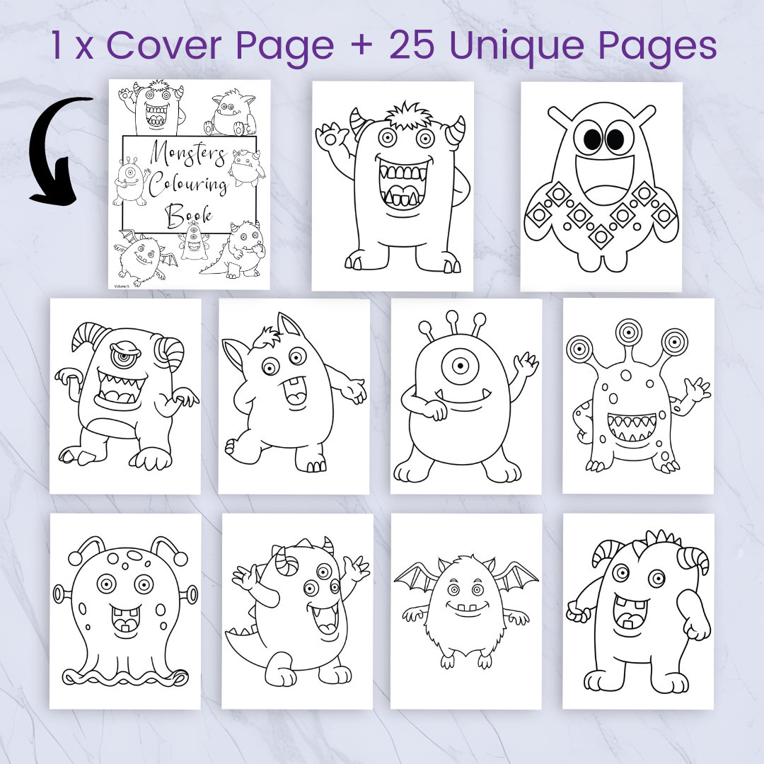 25 Monster Colouring Sheets, Volume 5, Monster Printable, Monster ...