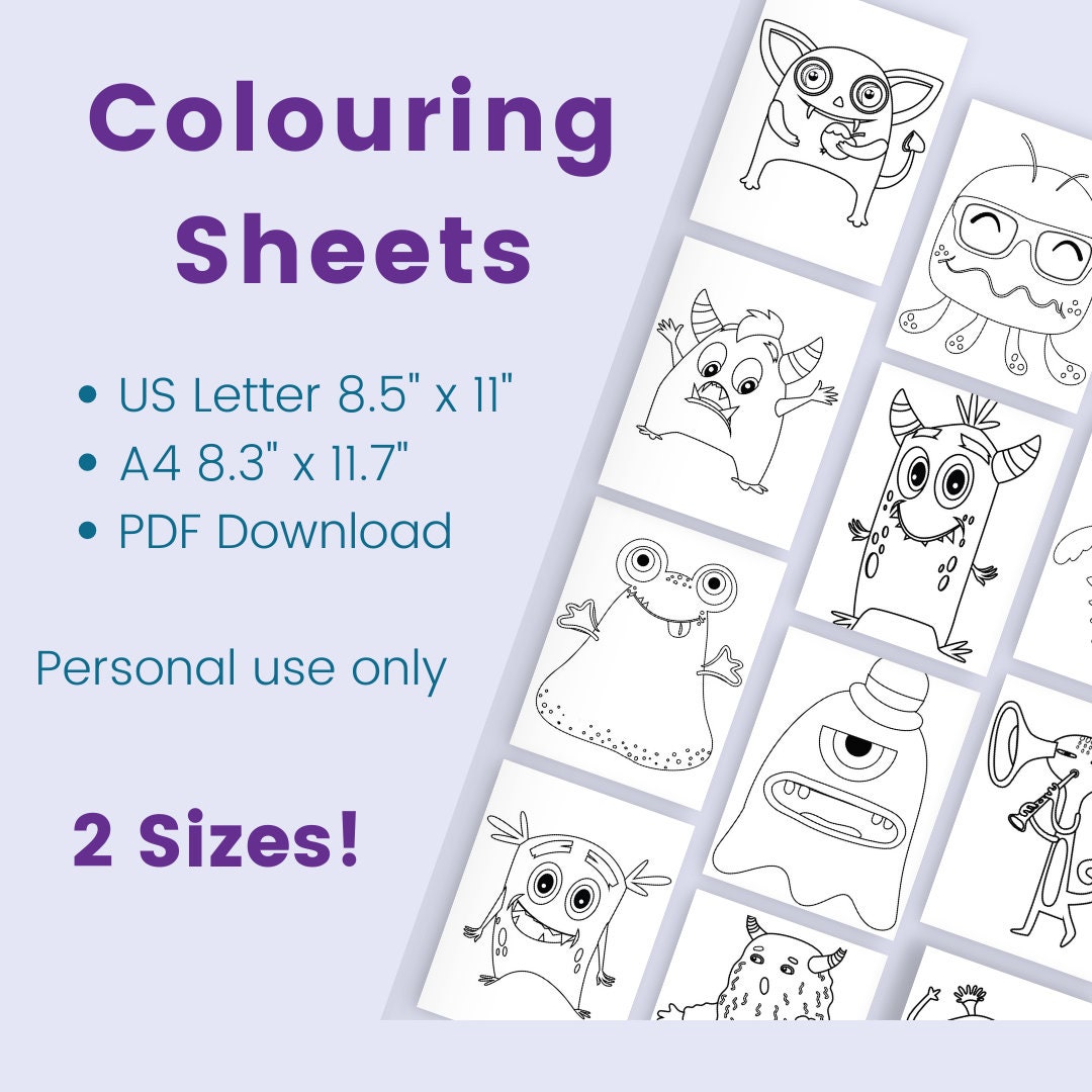 25 Monster Colouring Sheets Vol 1, Monster Printable, Monster Activity ...