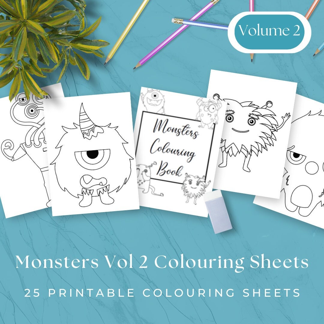 25 Monster Colouring Sheets, Volume 2, Monster Printable, Monster ...