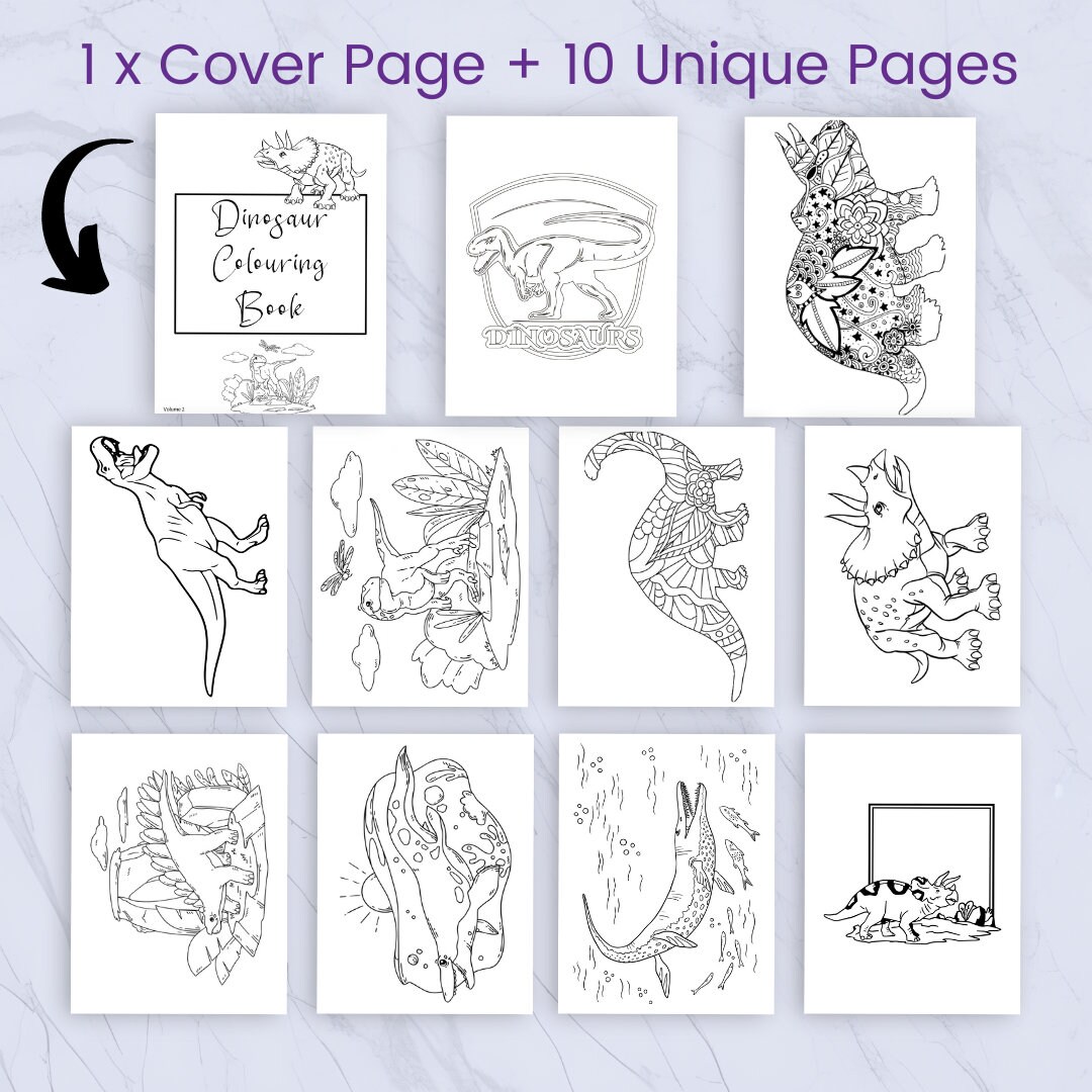 10 Dinosaur Colouring Sheets Vol 2, Dinosaur Printable, Dino Activity ...