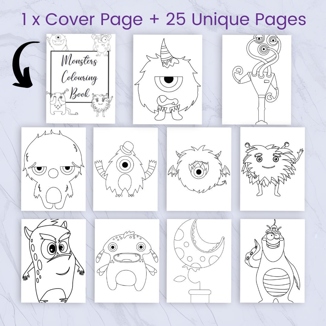 25 Monster Colouring Sheets, Volume 2, Monster Printable, Monster ...
