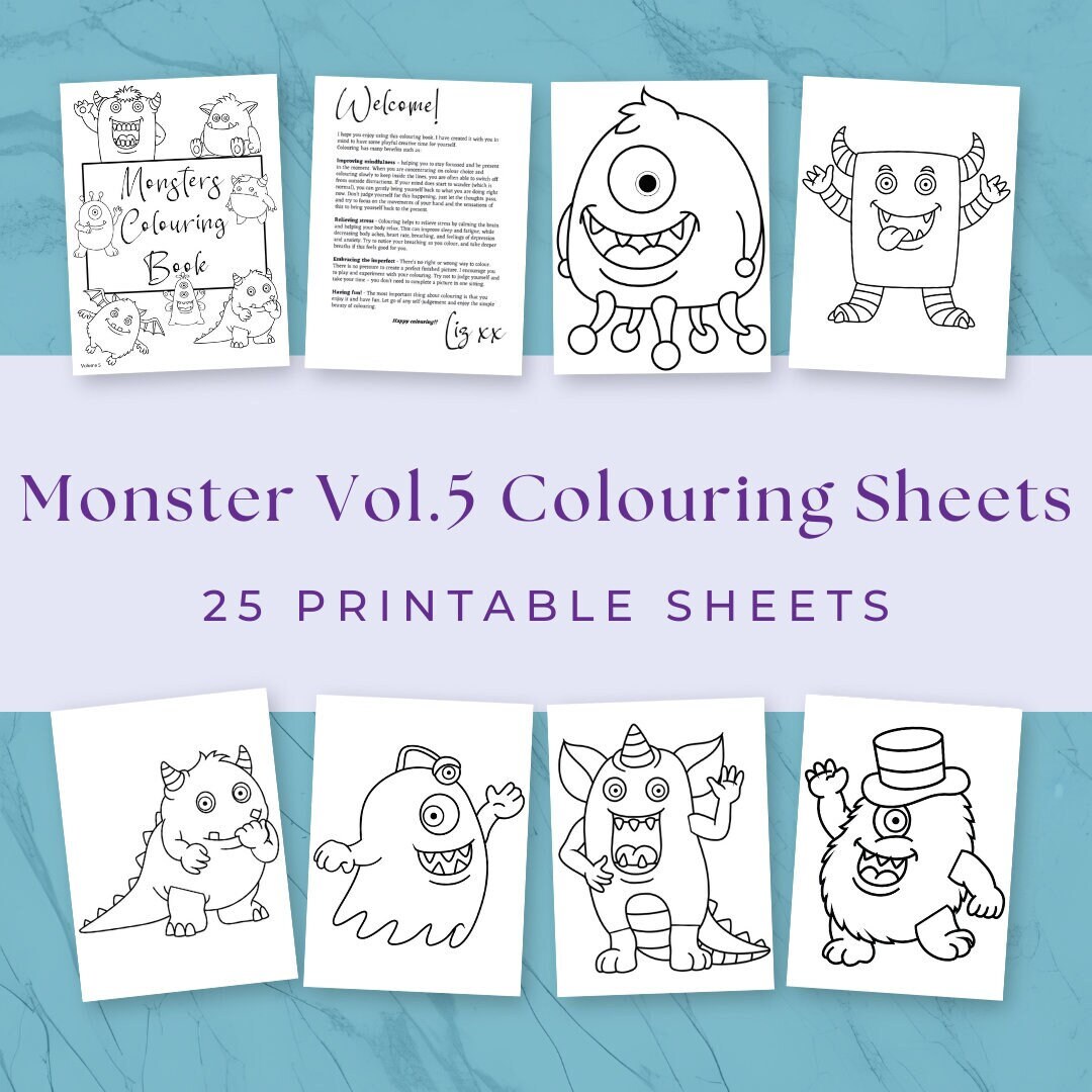 25 Monster Colouring Sheets, Volume 5, Monster Printable, Monster ...