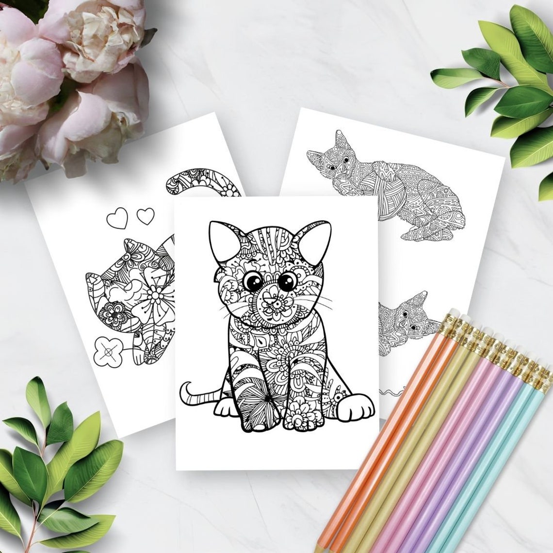 10 Cat Colouring Sheets, Cat Printable, Cat Activity, Adult and ...
