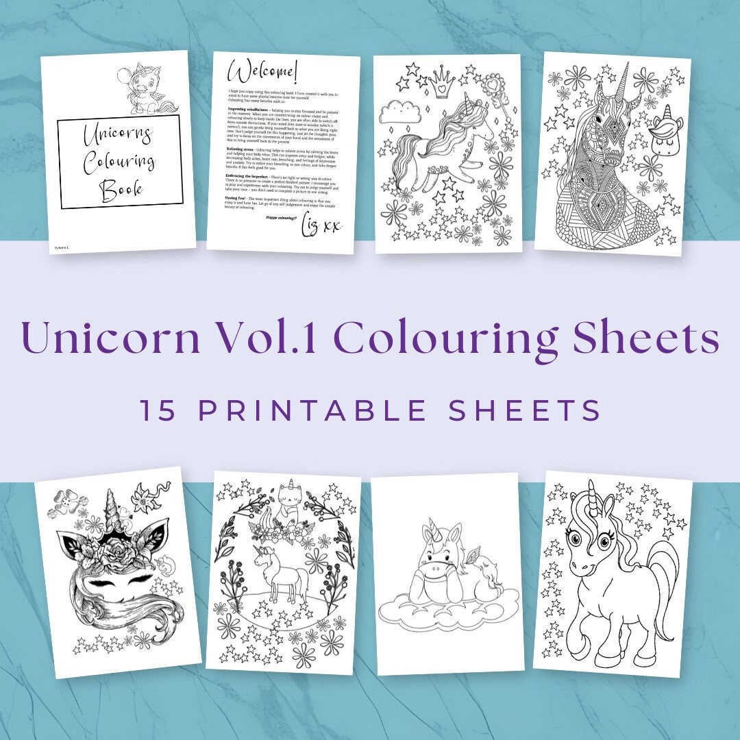 15 Unicorn Colouring Sheets Vol 1, Unicorn Printable, Unicorn Activity ...