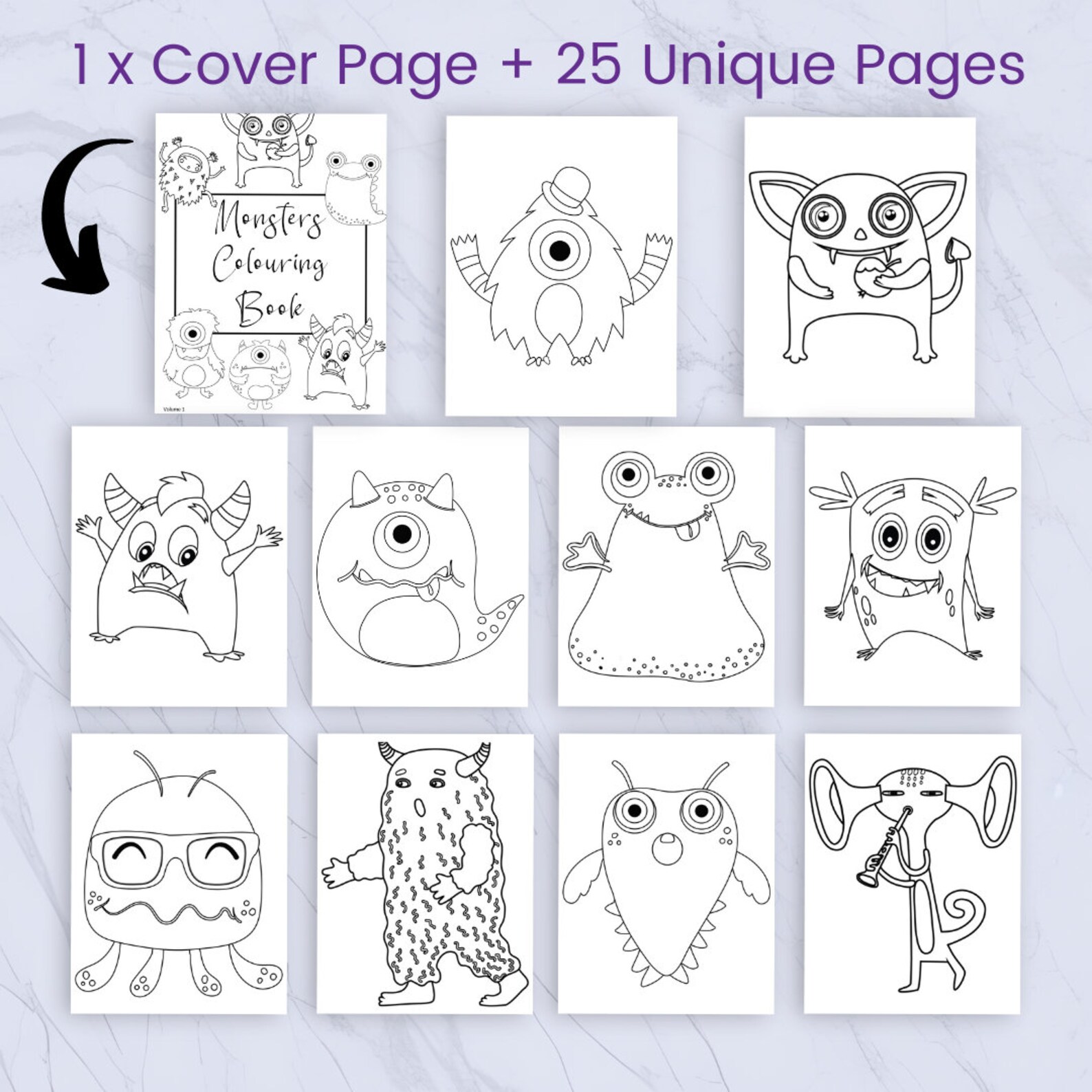 25 Monster Colouring Sheets Vol 1, Monster Printable, Monster Activity ...