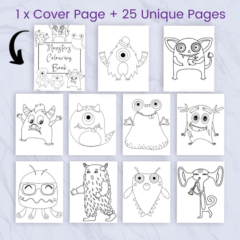 25 Monster Colouring Sheets Vol 1, Monster Printable, Monster Activity ...