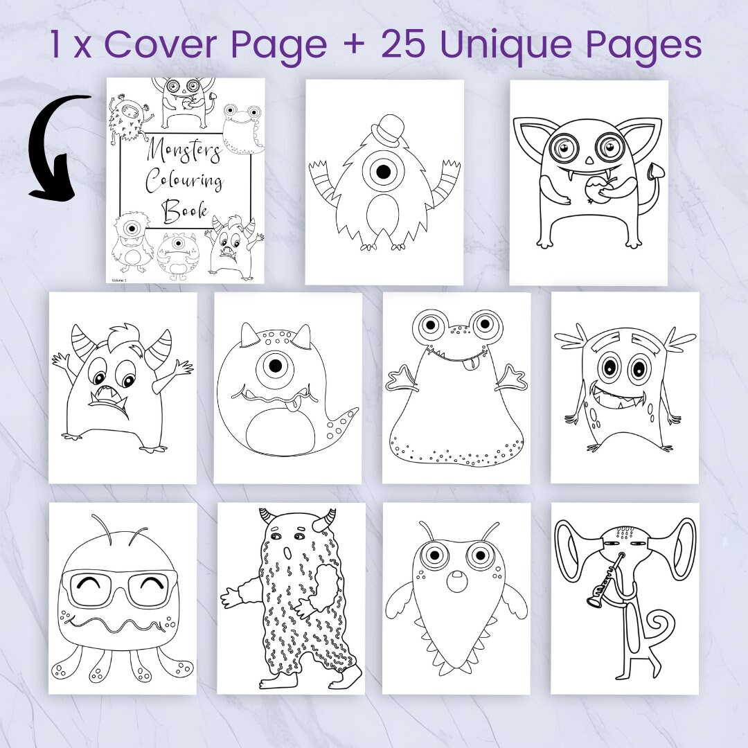 25 Monster Colouring Sheets Vol 1, Monster Printable, Monster Activity ...
