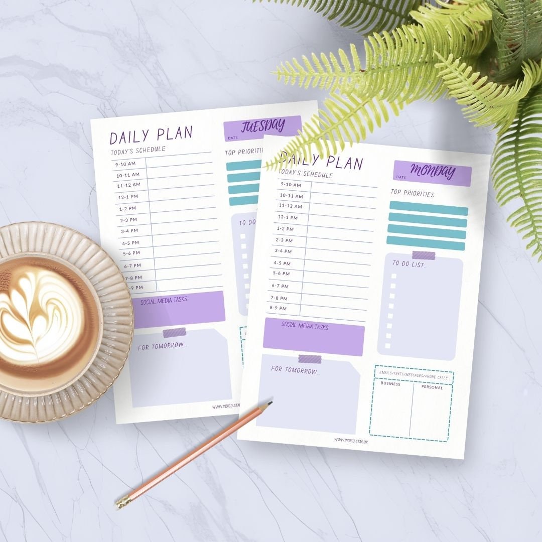 Purple Daily Planner, Daily Schedule, Printable Planner, 7 Day Planner ...