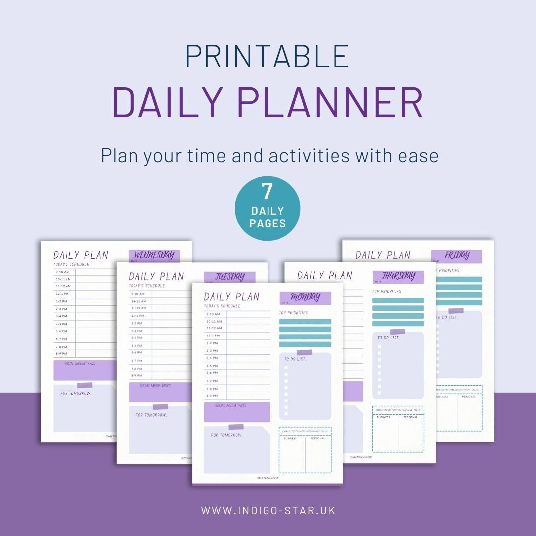 Purple Daily Planner, Daily Schedule, Printable Planner, 7 Day Planner ...