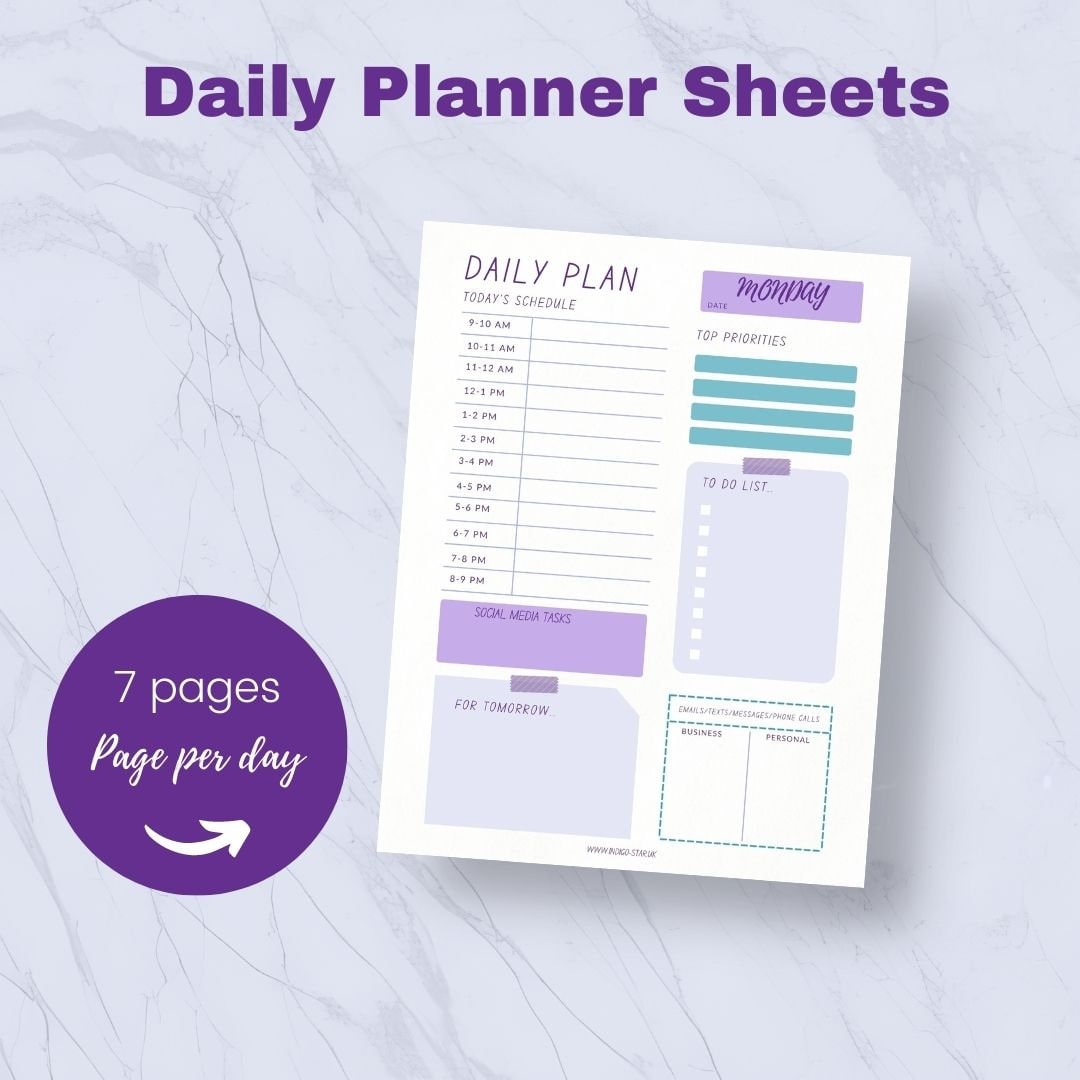 Purple Daily Planner, Daily Schedule, Printable Planner, 7 Day Planner ...