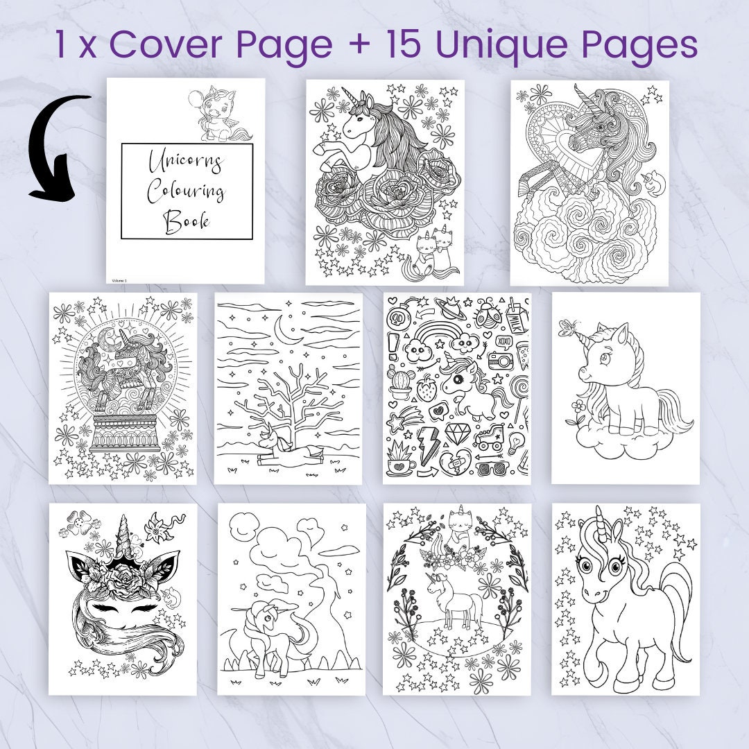 15 Unicorn Colouring Sheets Vol 1, Unicorn Printable, Unicorn Activity ...