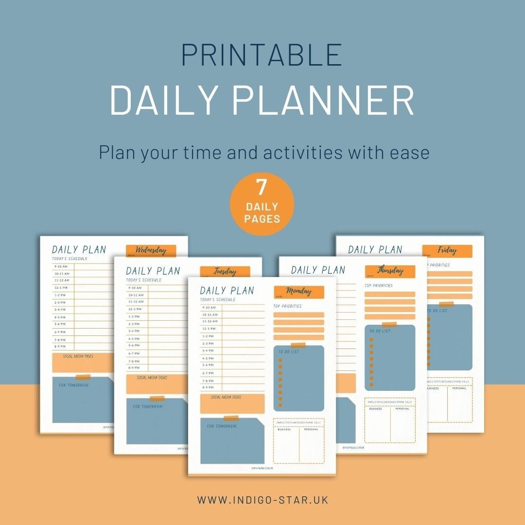 Orange and Green Daily Planner, Daily Schedule, Printable Planner, 7 ...