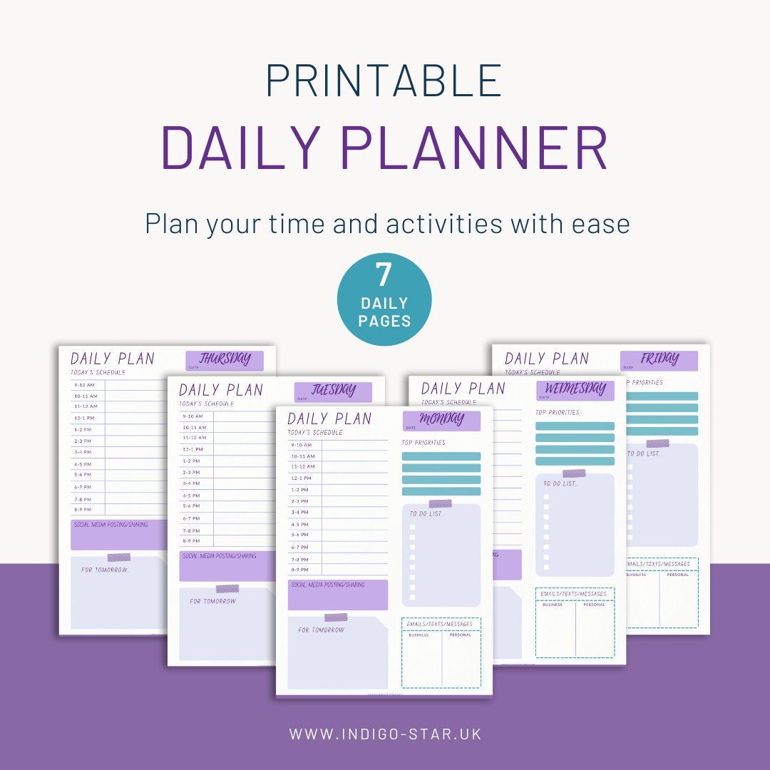 Purple Daily Planner Daily Schedule Printable Planner 7 Day | Etsy