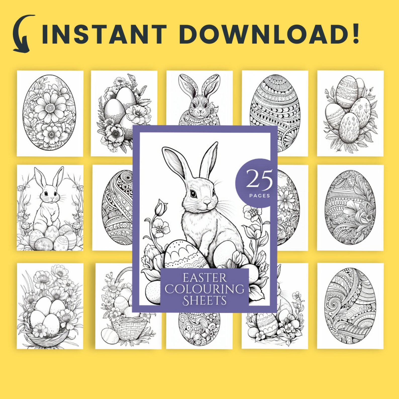 25 Easter Colouring Sheets, Easter Printable, Easter Activity, Spring ...