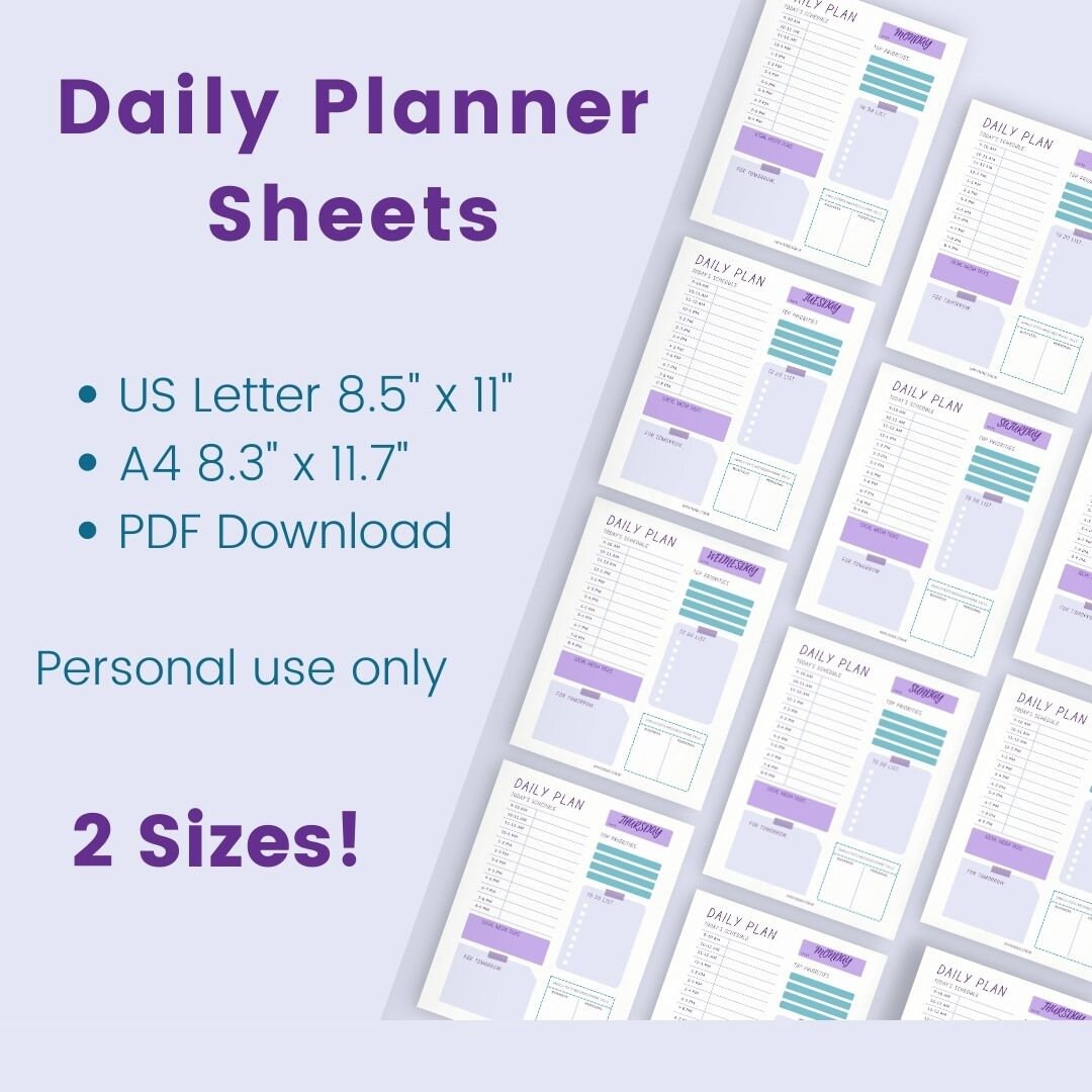 Purple Daily Planner, Daily Schedule, Printable Planner, 7 Day Planner ...