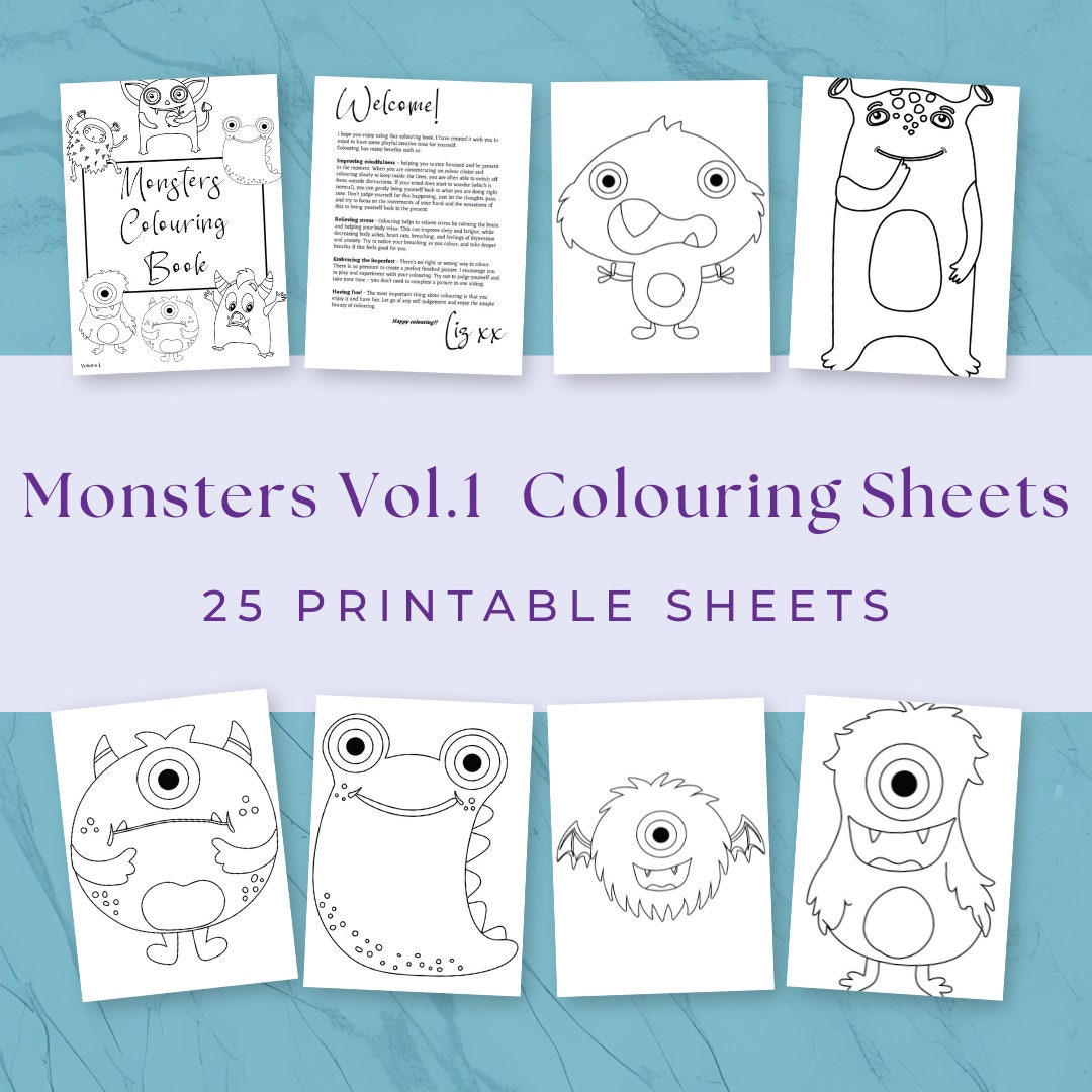 25 Monster Colouring Sheets Vol 1, Monster Printable, Monster Activity ...