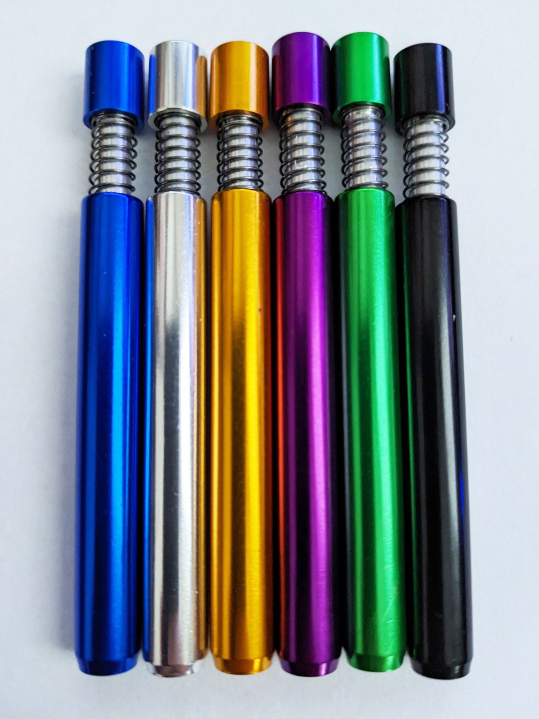 6x Metal One Hitters Spring Loaded 1 Hit Pipes 3.16" Long, 0.31" Blue ...