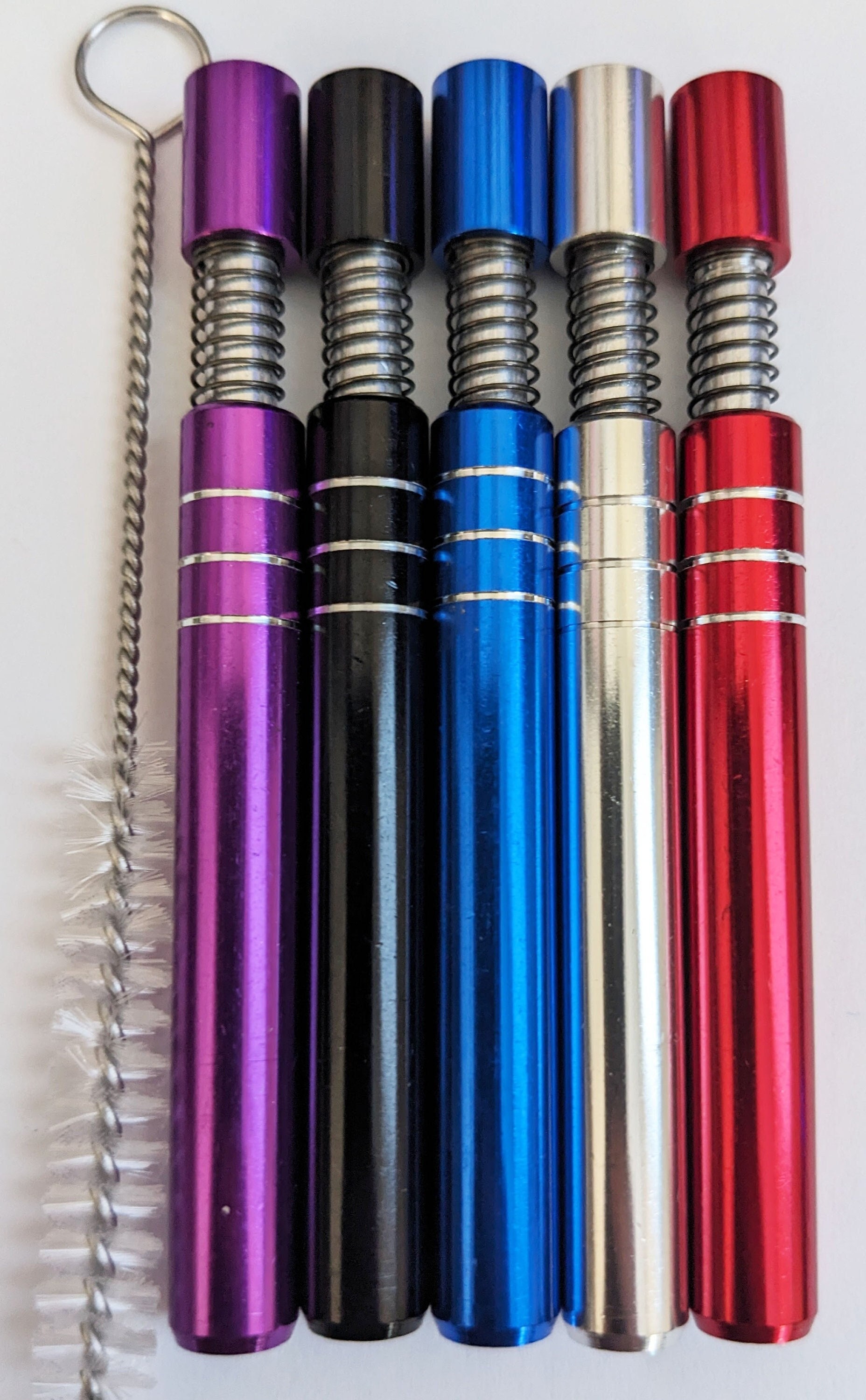 5x Metal One Hitters Spring Loaded 1 Hit Pipes 3.20 Long, 0.32 Purple ...