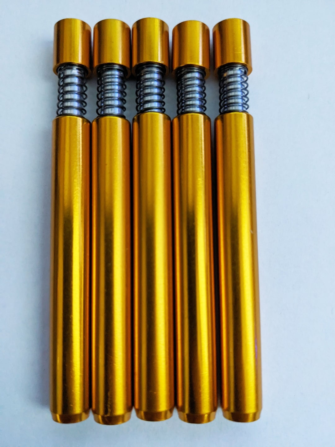 5x Metal One Hitters Gold Spring Loaded 1 Hit Pipes 3.16" Long, 0.31 ...