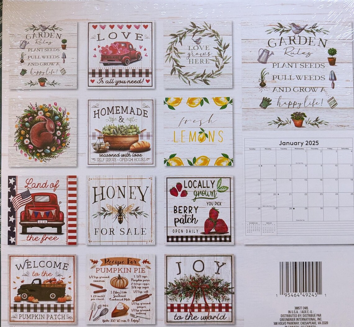 2025 Wall Calendar Dollar Tree, Farmers Market, Farm House Calendar ...