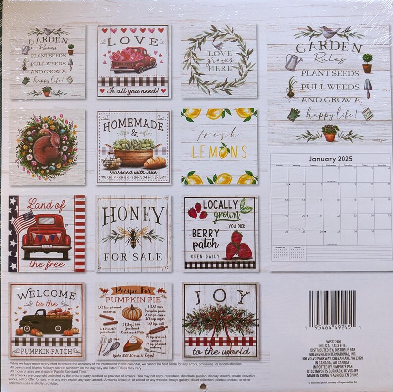 2025 Wall Calendar Dollar Tree, Farmers Market, Farm House Calendar ...