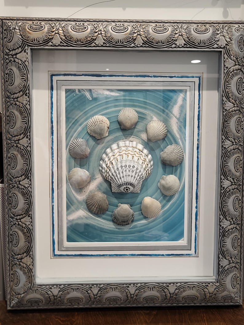 Seashell Art in Elegantly Framed Large Shadow Box Coastal Painted ...