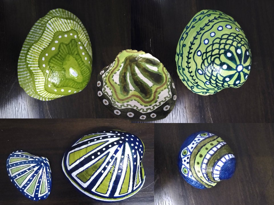 Hand Painted Patterned Seashell Collections in 4 Different Color ...