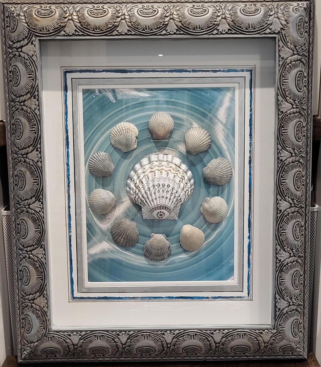 Seashell Art in Elegantly Framed Large Shadow Box Coastal Painted ...