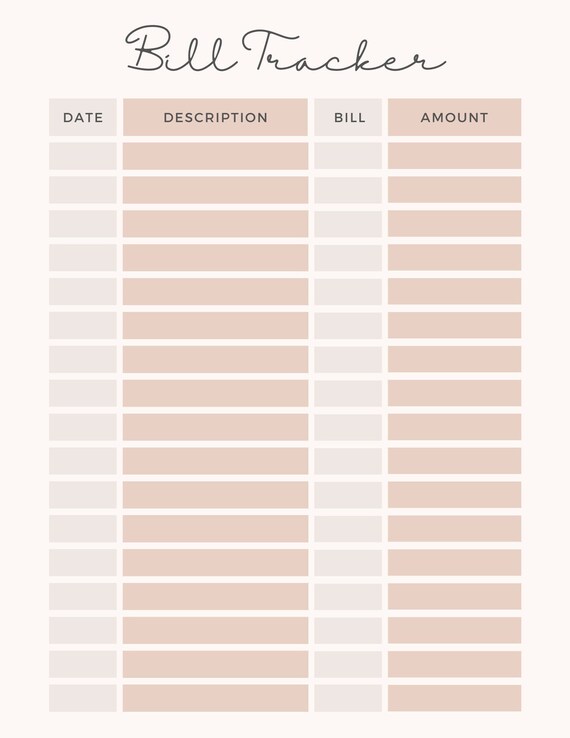 Printable Bill Tracker Minimalism | Etsy