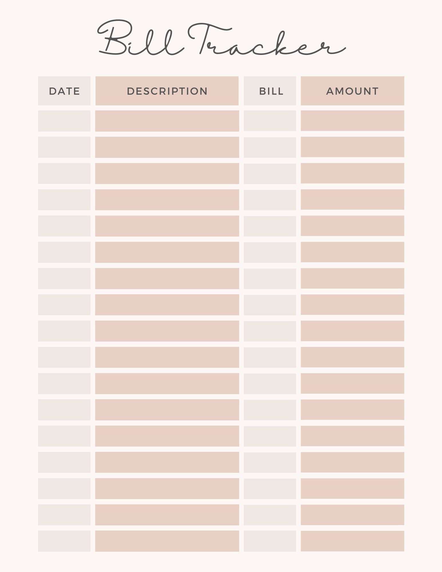 Printable Bill Tracker Minimalism - Etsy