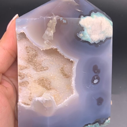 White Plume Agate Tower White Druzy Agate Snow Agate Tower | Etsy