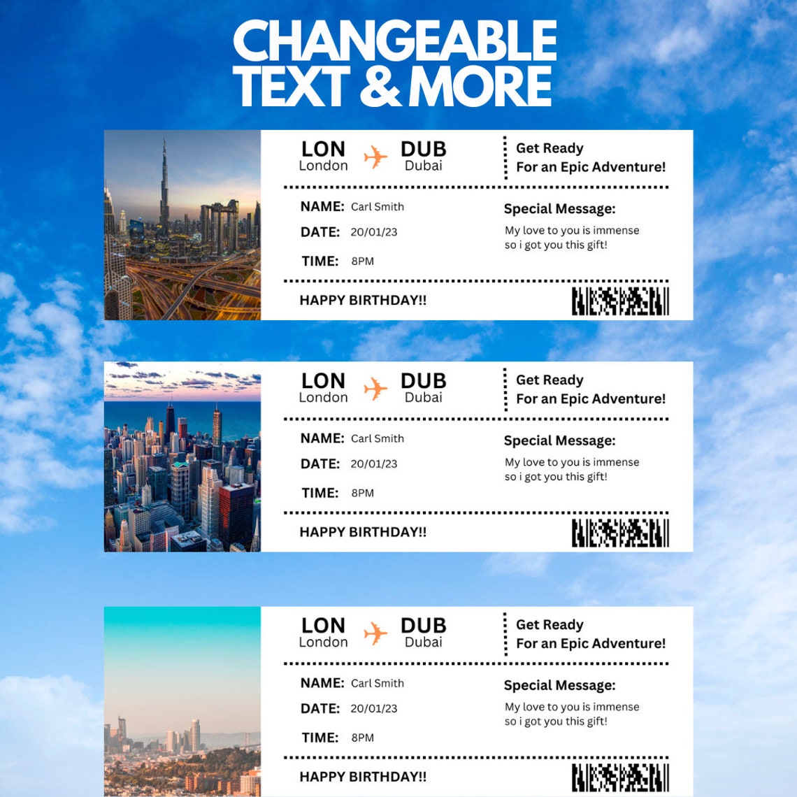 Editable Boarding Ticket Template Surprise Airline Gift - Etsy