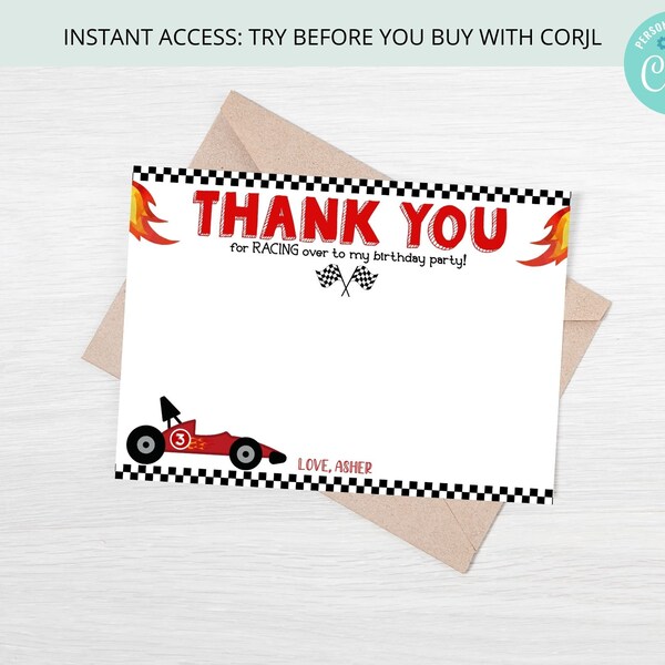 Printable Thank You Card Race Car - Etsy