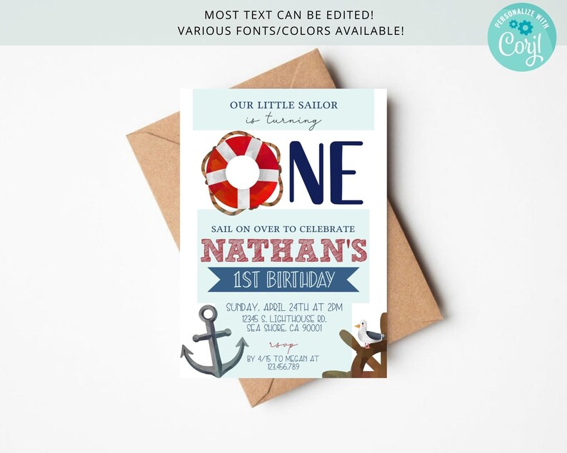 Nautical Sailor 1st Birthday Boy Invitation, Our Little Sailor is ONE ...