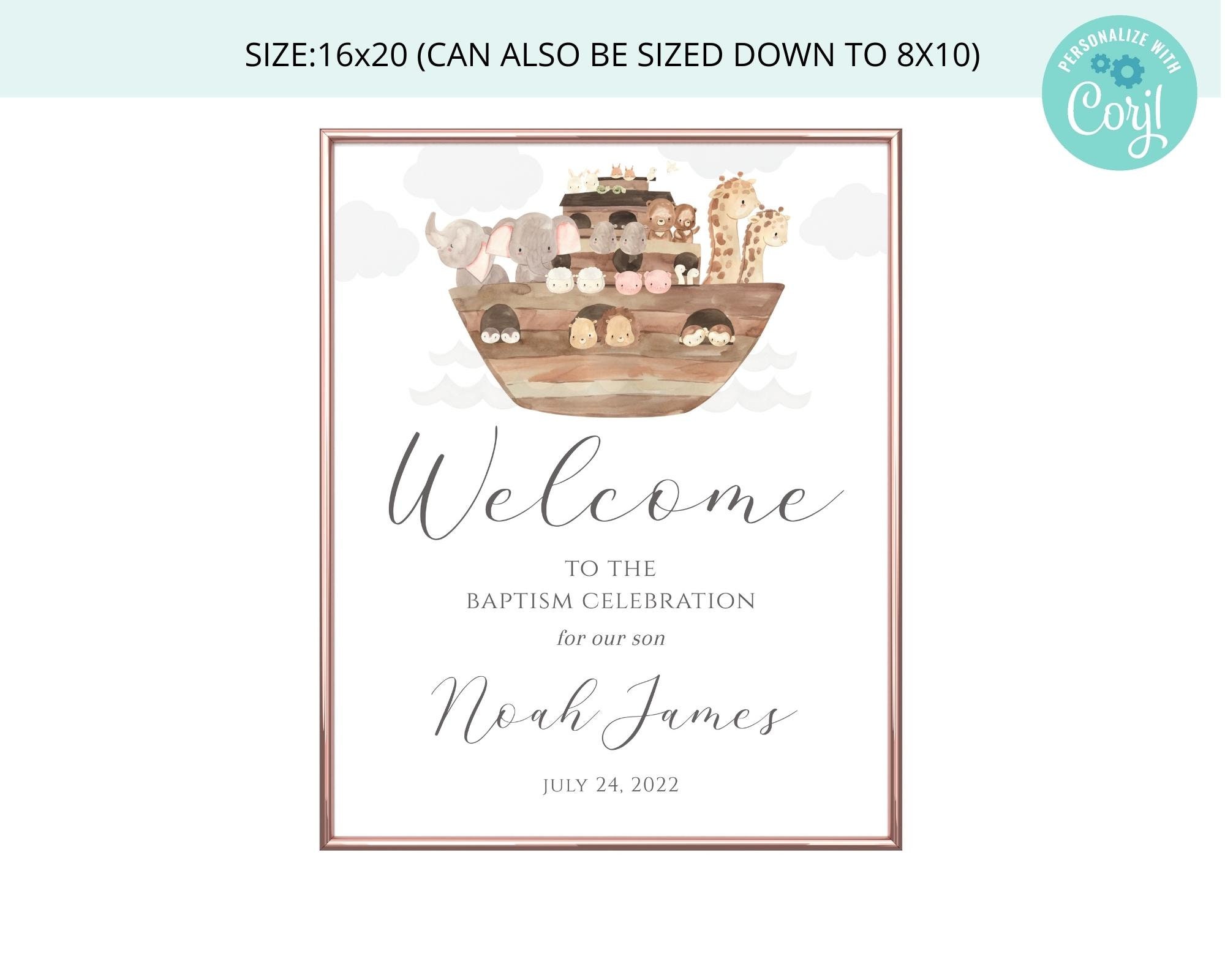 Noah's Ark Baptism Welcome Sign , Watercolor Animals, Editable on Corjl ...