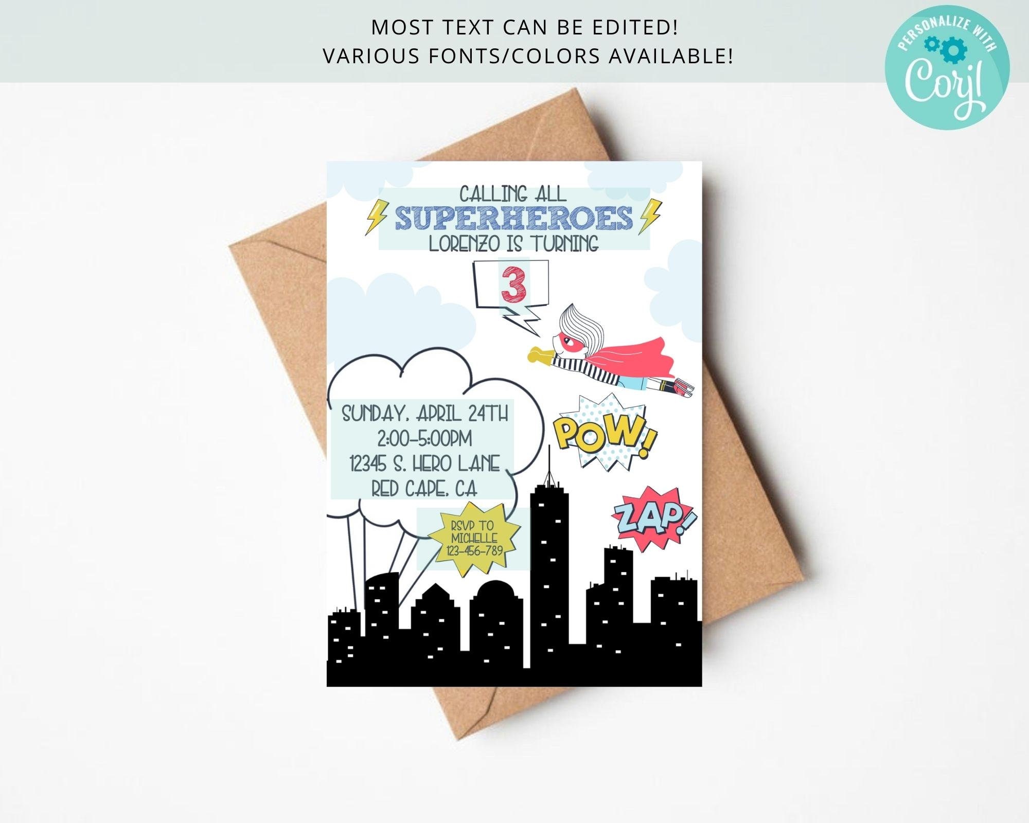 Superhero Comic Birthday Boy Invitation , Any Age , Calling All ...
