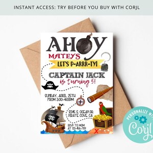 Pirate Captain Birthday Boy Invitation , Any Age , Editable Printable ...