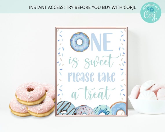Donut Birthday Sign One is Sweet Take a Treat Sweet One | Etsy