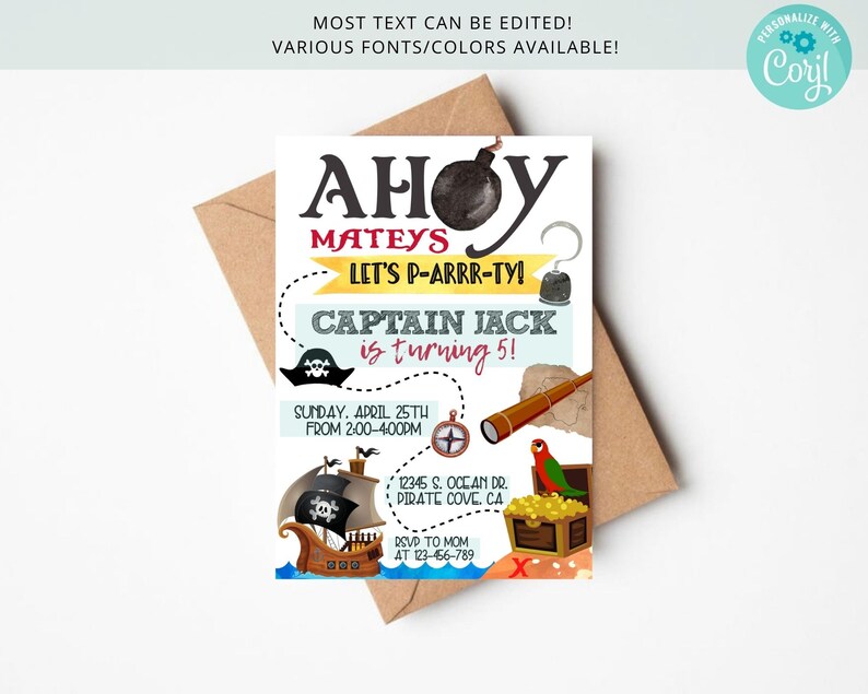 Pirate Captain Birthday Boy Invitation , Any Age , Editable Printable ...