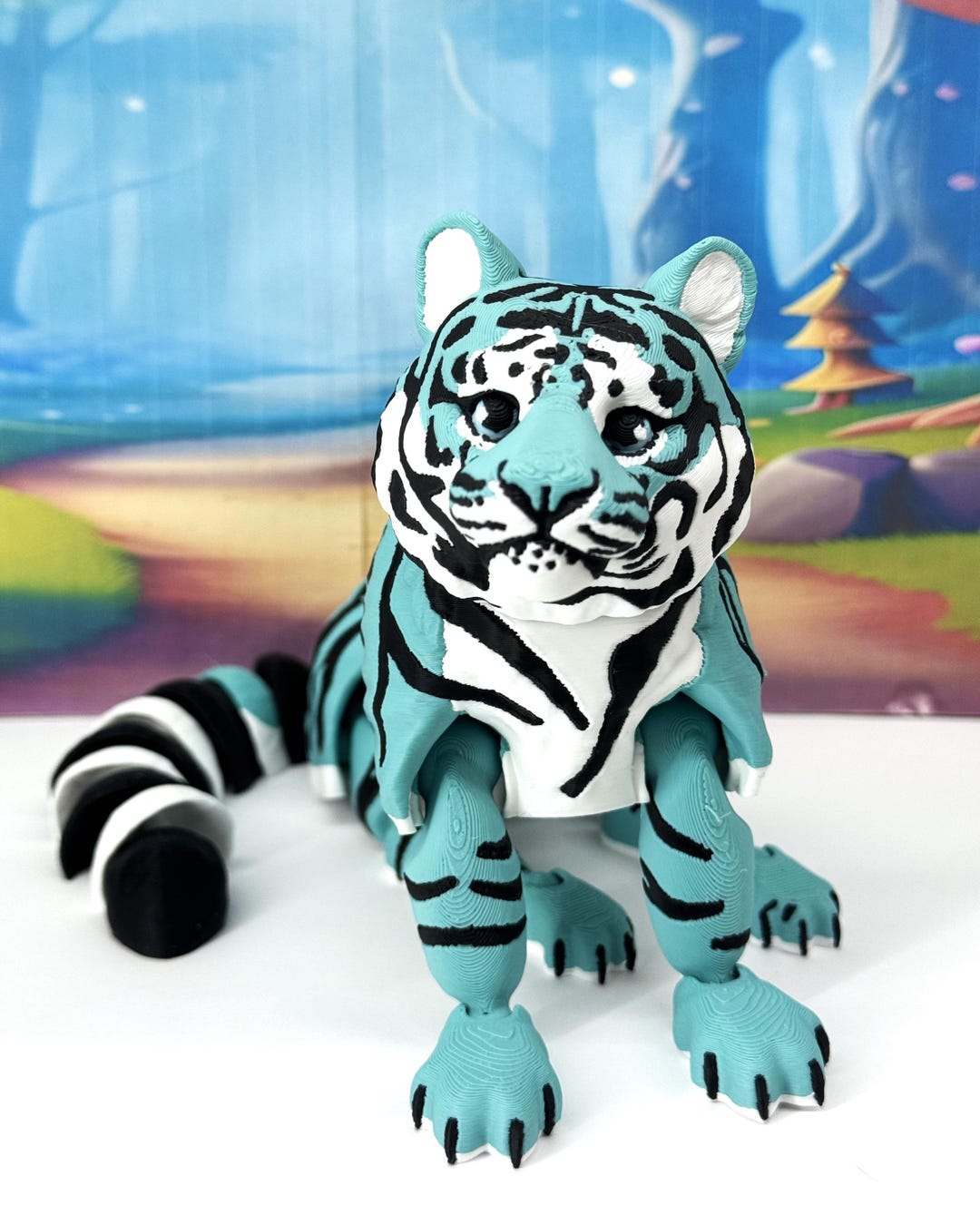 3D Printed Articulated Tiger Fidget Toy, Teal & Black, Desk Decor - Etsy